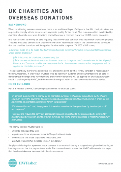 UK charities and overseas donations – HW Fisher